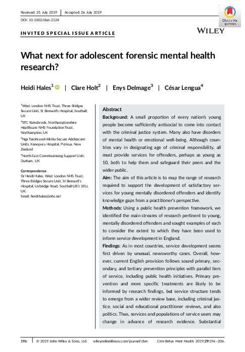 (PDF) What next for adolescent forensic mental health research?