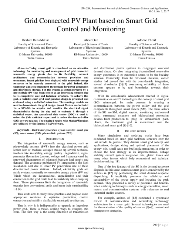 Pdf Grid Connected Pv Plant Based On Smart Grid Control And Monitoring