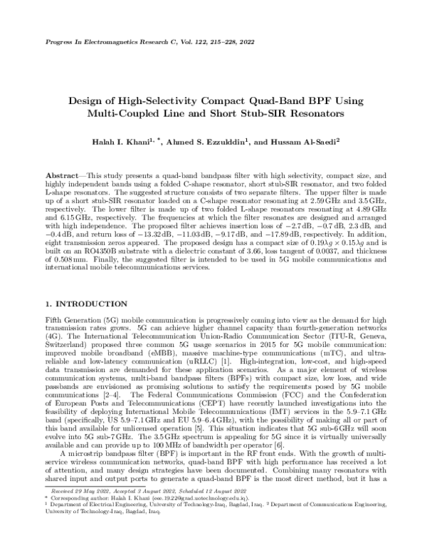 (PDF) Design of High-Selectivity Compact Quad-Band BPF Using Multi ...