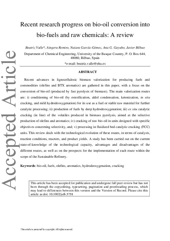 (PDF) Recent research progress on bio-oil conversion into bio-fuels and ...