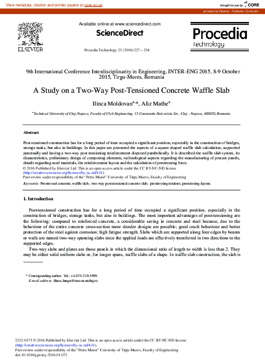(PDF) A Study on a Two-Way Post-Tensioned Concrete Waffle Slab