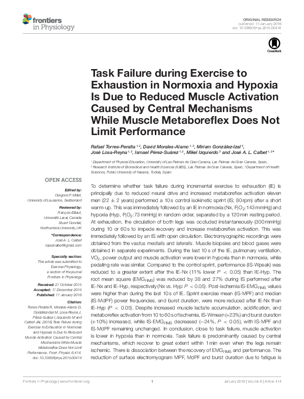 (PDF) Task Failure during Exercise to Exhaustion in Normoxia and ...