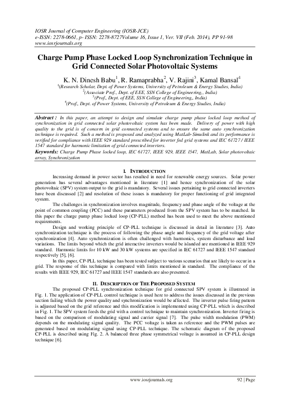 (PDF) Charge Pump Phase Locked Loop Synchronization Technique in Grid Connected Solar ...