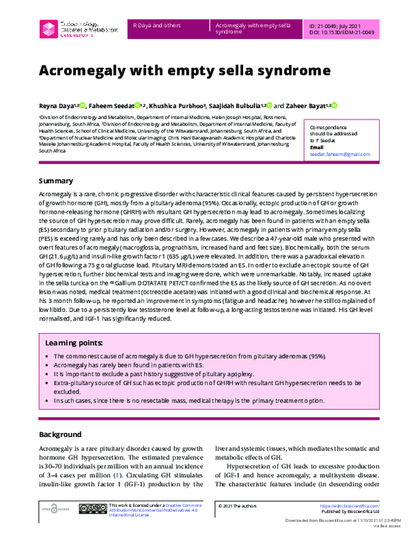 (PDF) Acromegaly with empty sella syndrome