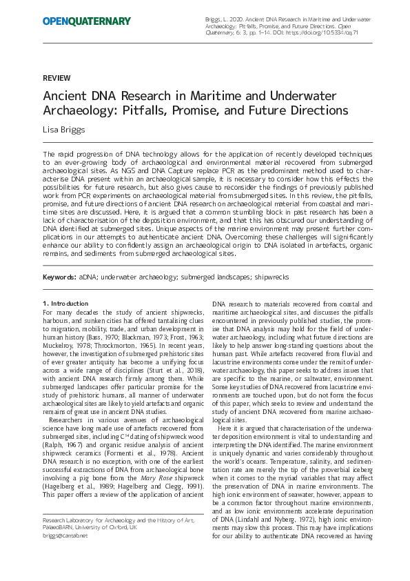 (PDF) Ancient DNA Research in Maritime and Underwater Archaeology ...