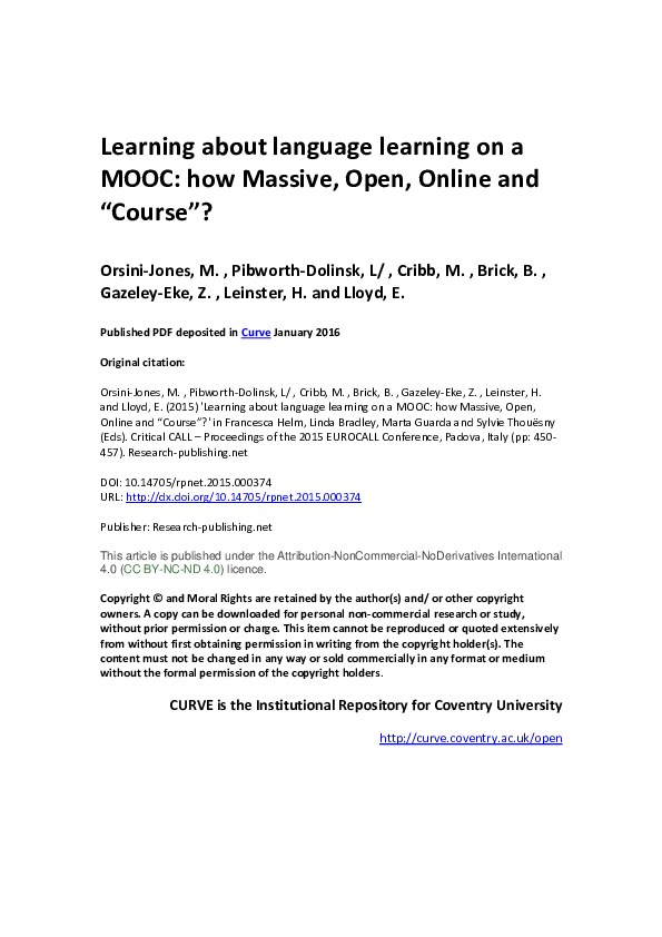(PDF) Learning about language learning on a MOOC: how Massive, Open ...
