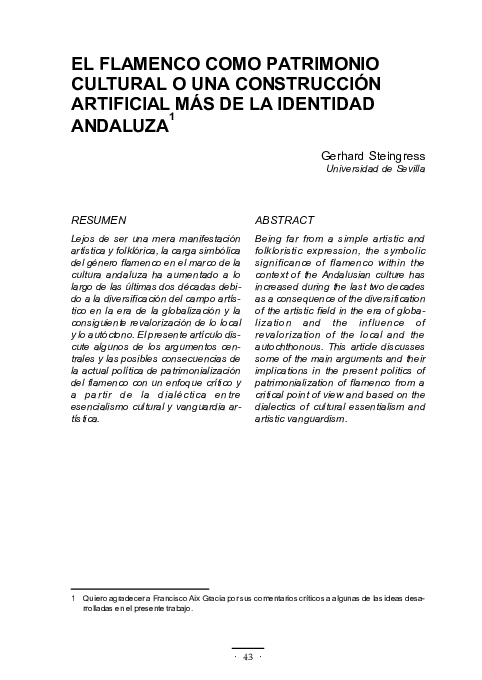 (PDF) El flamenco como patrimonio cultural o una construcción ...