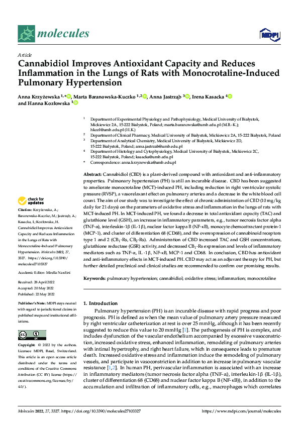 (PDF) Cannabidiol Improves Antioxidant Capacity and Reduces Inflammation in the Lungs of Rats ...