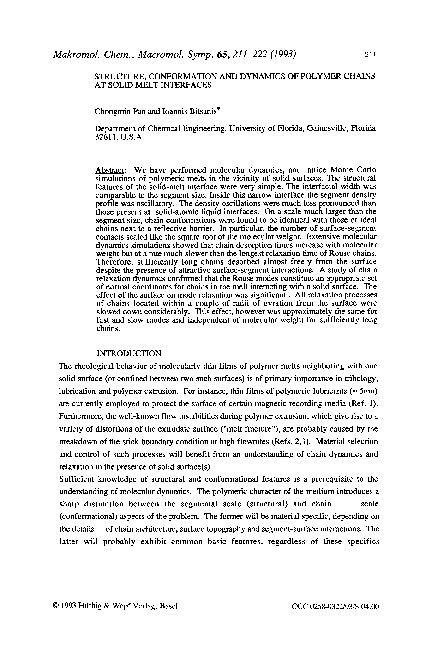 (PDF) Structure, conformation and dynamics of polymer chains at solid ...