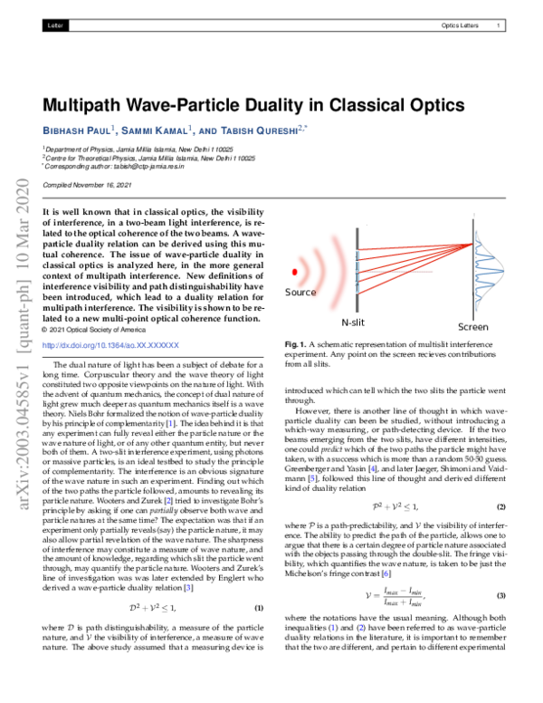 (PDF) Multipath wave-particle duality in classical optics