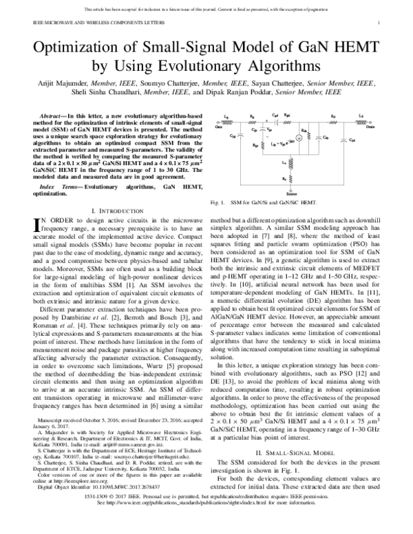 Pdf Optimization Of Small Signal Model Of Gan Hemt By Using Evolutionary Algorithms