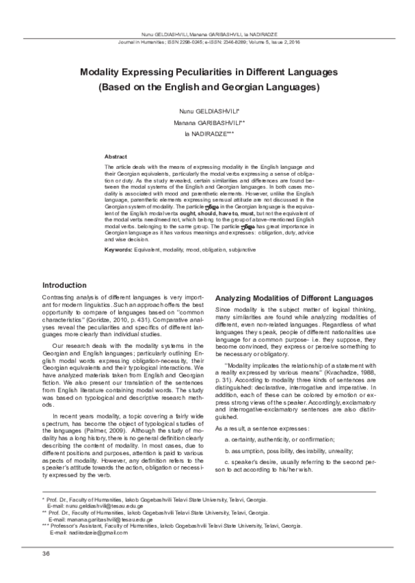 (PDF) Modality Expressing Peculiarities in Different Languages (Based ...