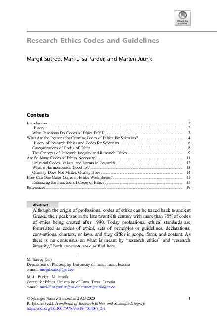 (PDF) Research Ethics Codes and Guidelines