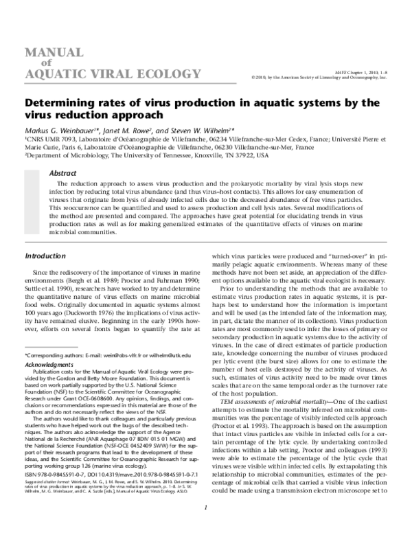 (PDF) Manual of Aquatic Viral Ecology
