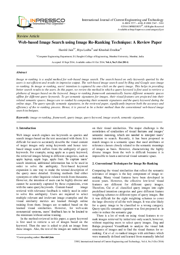 Pdf Web Based Image Search Using Image Re Ranking Technique A Review Paper