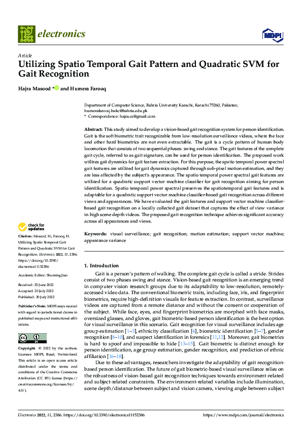 Pdf Utilizing Spatio Temporal Gait Pattern And Quadratic Svm For Gait