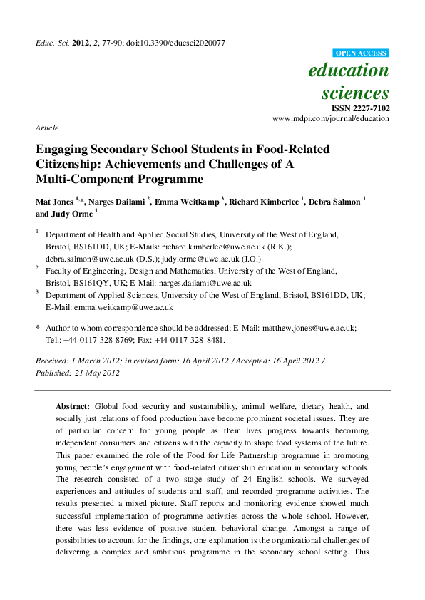 (PDF) Article Engaging Secondary School Students in Food-Related ...