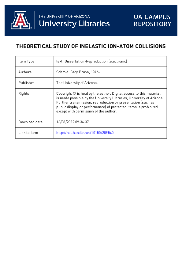 (PDF) Theoretical study of inelastic ion-atom collisions
