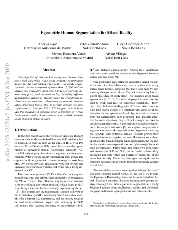 Pdf Egocentric Human Segmentation For Mixed Reality