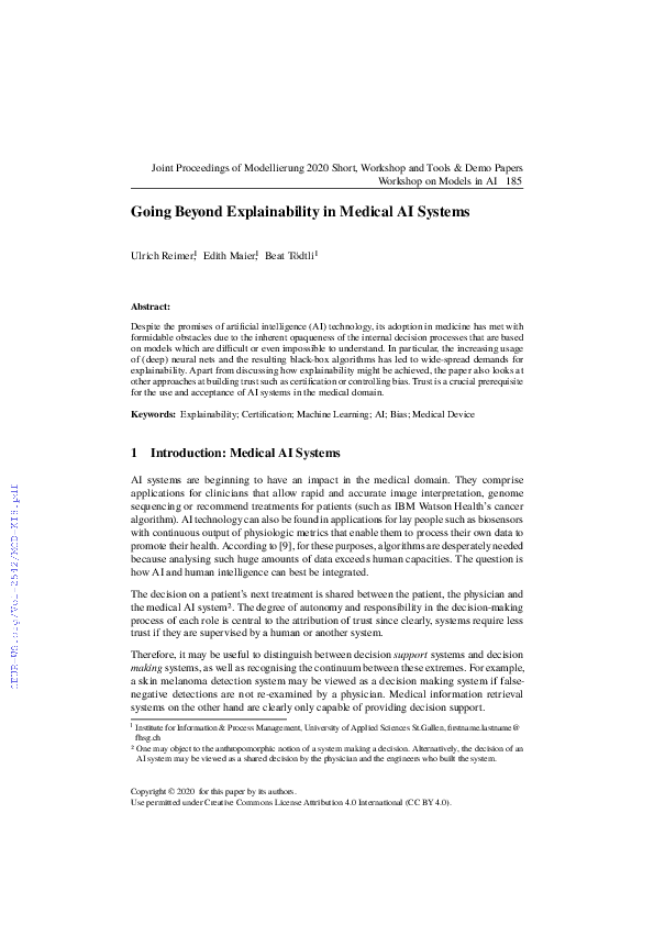 (PDF) Going Beyond Explainability in Medical AI Systems