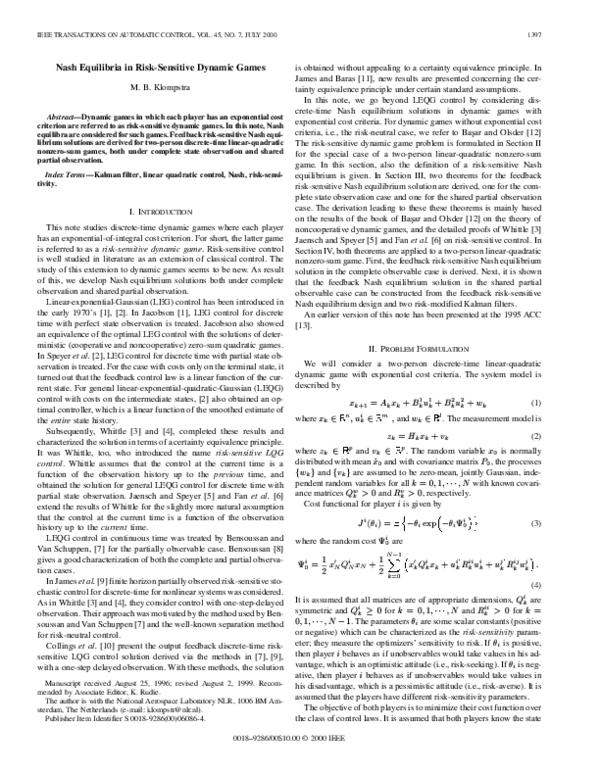 (PDF) Nash equilibria in risk-sensitive dynamic games