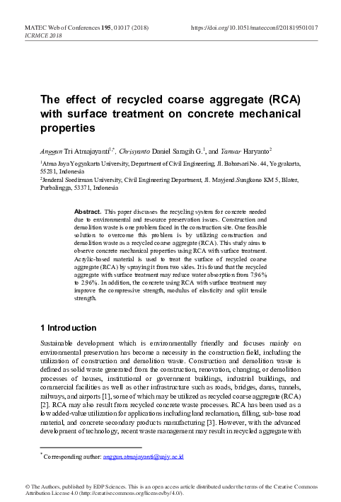 (PDF) The effect of recycled coarse aggregate (RCA) with surface ...
