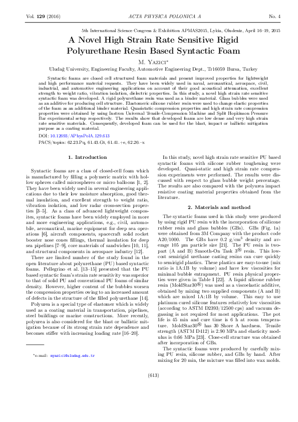 (PDF) A Novel High Strain Rate Sensitive Rigid Polyurethane Resin Based ...