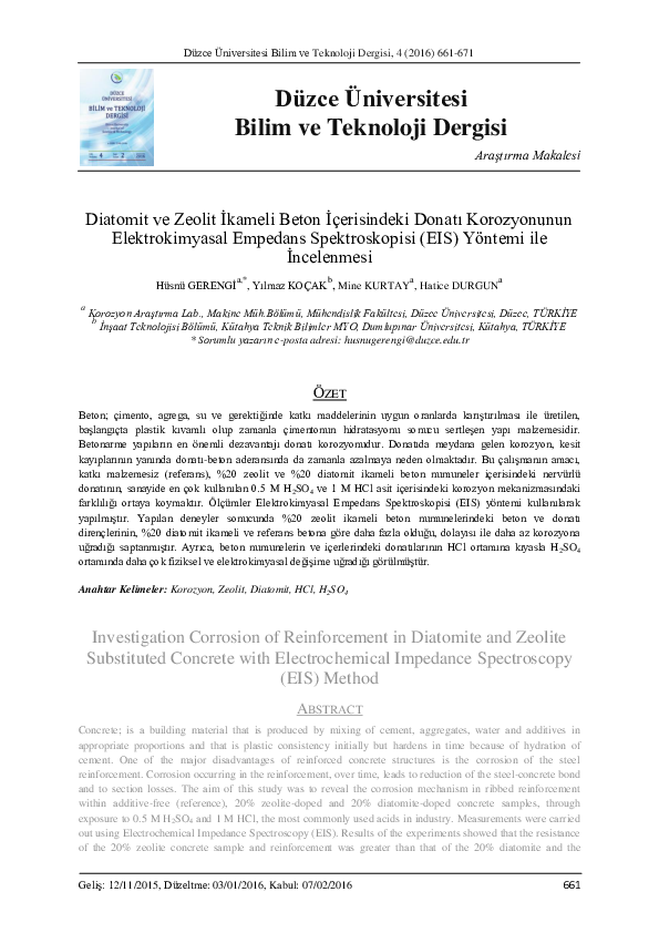 (PDF) Diatomit ve Zeolit İkameli Beton İçerisindeki Donatı Korozyonunun ...