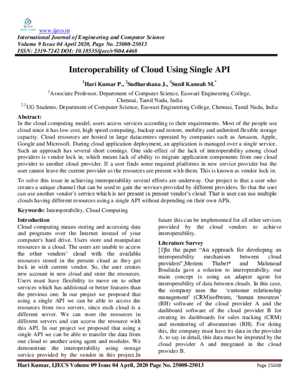 (PDF) Interoperability of Cloud Using Single API