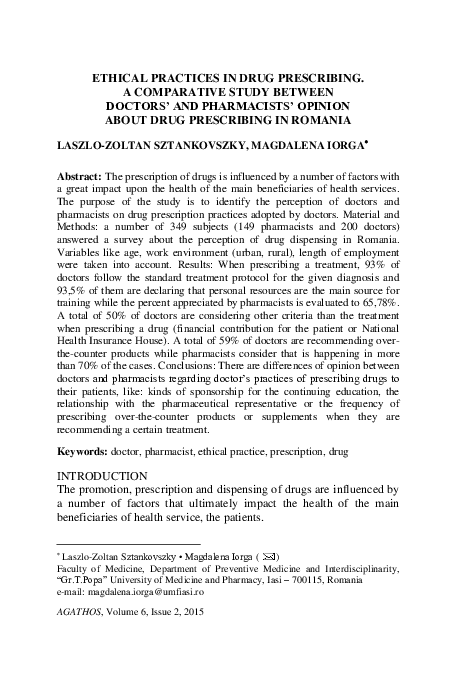 (PDF) Ethical Practices in Drug Prescribing. A Comparative Study ...
