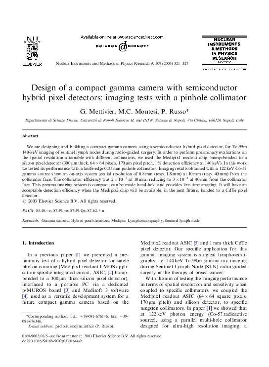 Pdf Design Of A Compact Gamma Camera With Semiconductor Hybrid Pixel Detectors Imaging Tests