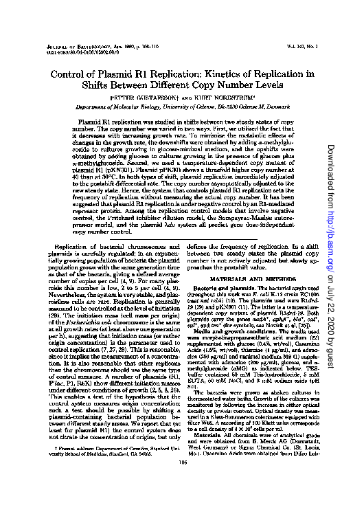 (PDF) Control of Plasmid R1 Replication: Kinetics of Replication in Shifts Between Different ...