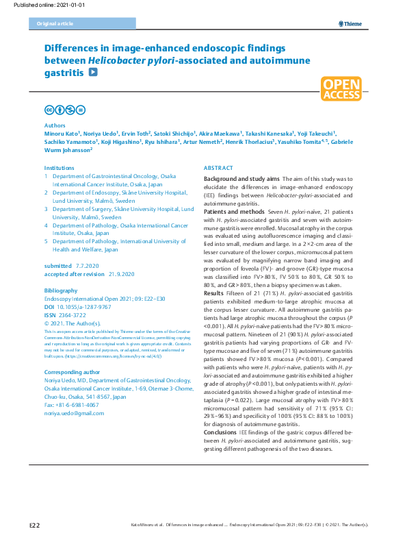 (PDF) Differences in image-enhanced endoscopic findings between Helicobacter pylori-associated ...