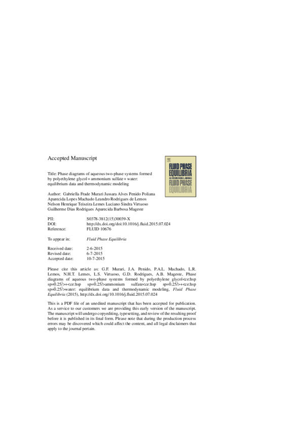 (PDF) Phase diagrams of aqueous two-phase systems formed by polyethylene glycol+ammonium sulfate ...