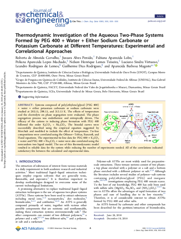 (PDF) Thermodynamic Investigation of the Aqueous Two-Phase Systems ...
