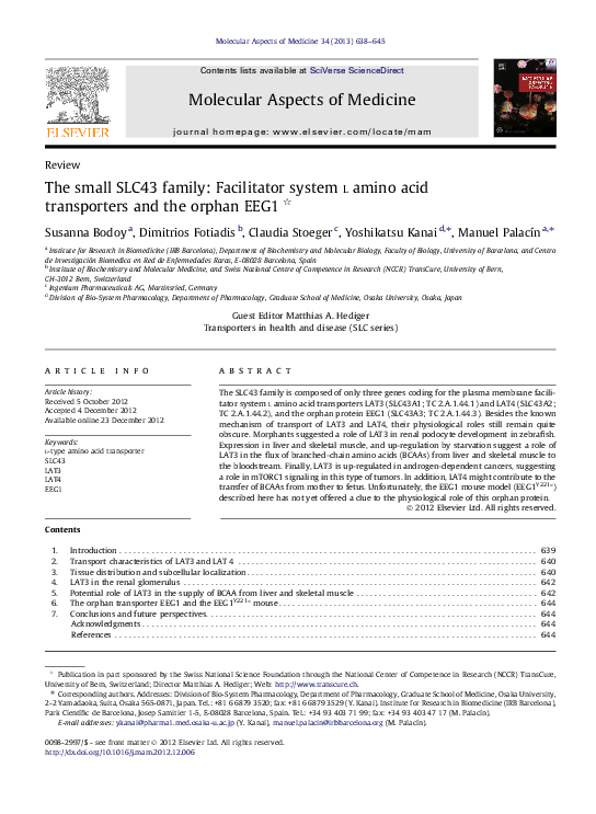 (PDF) The small SLC43 family: Facilitator system l amino acid ...