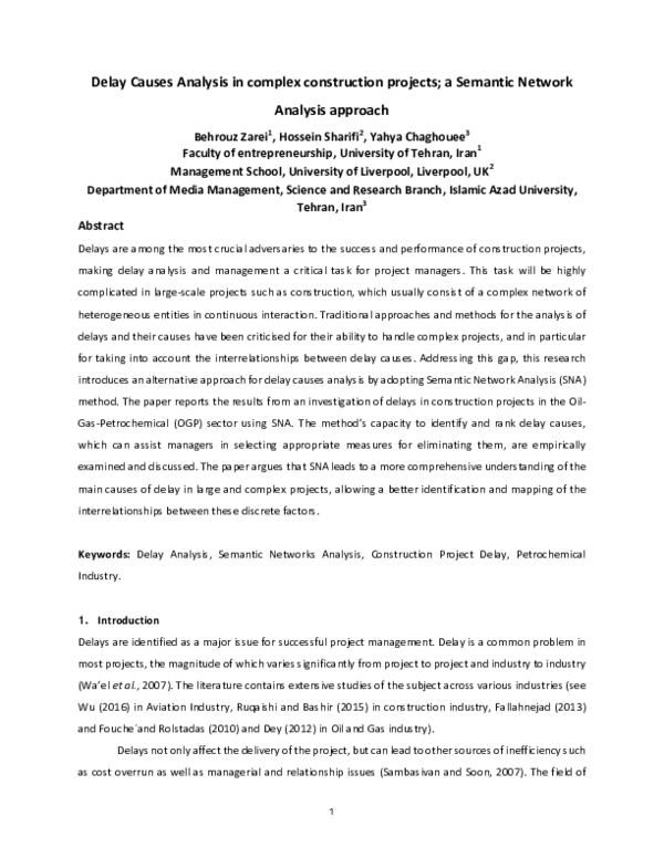 (PDF) Delay causes analysis in complex construction projects: a ...