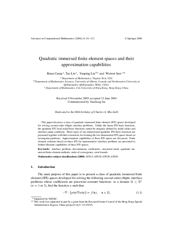 Pdf Quadratic Immersed Finite Element Spaces And Their Approximation Capabilities