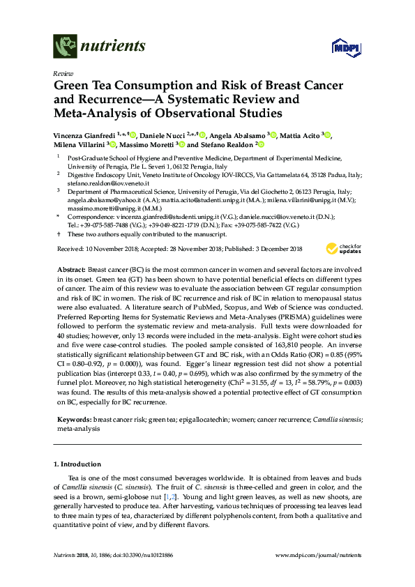 (PDF) Green Tea Consumption and Risk of Breast Cancer and Recurrence—A Systematic Review and ...