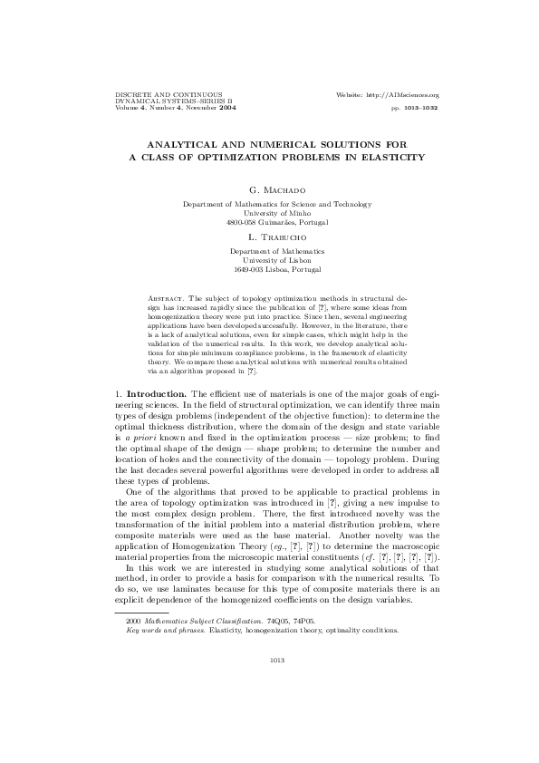 (PDF) Analytical and numerical solutions for a class of optimization problems in elasticity