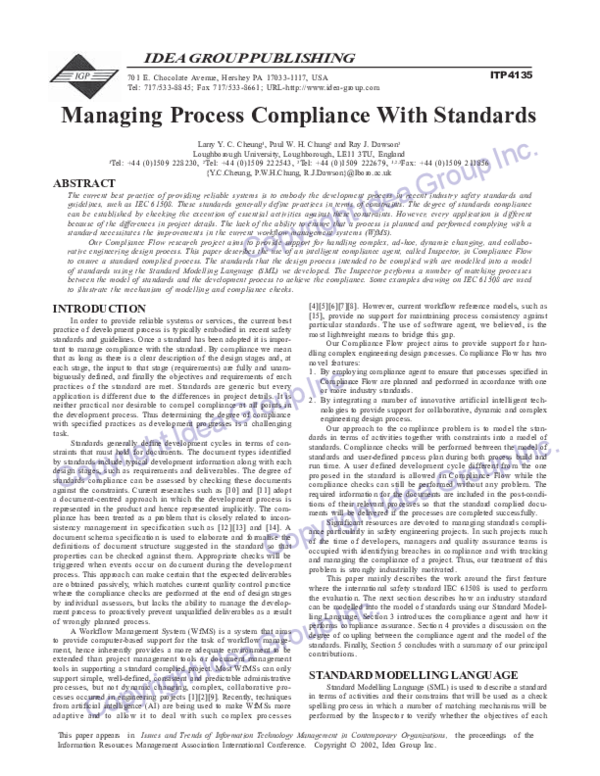 (PDF) Managing Process Compliance with Standards | Larry Cheung - Academia.edu