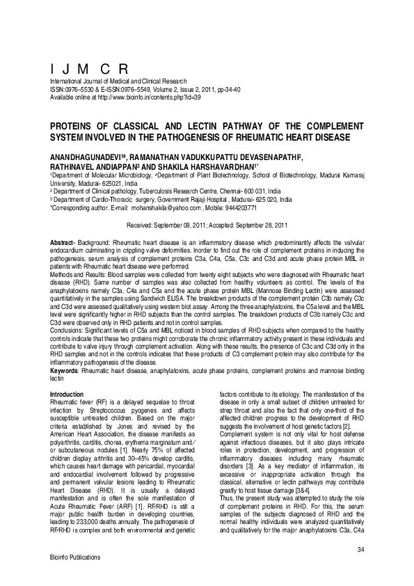 Pdf Proteins Of Classical And Lectin Pathway Of The Complement System Involved In The
