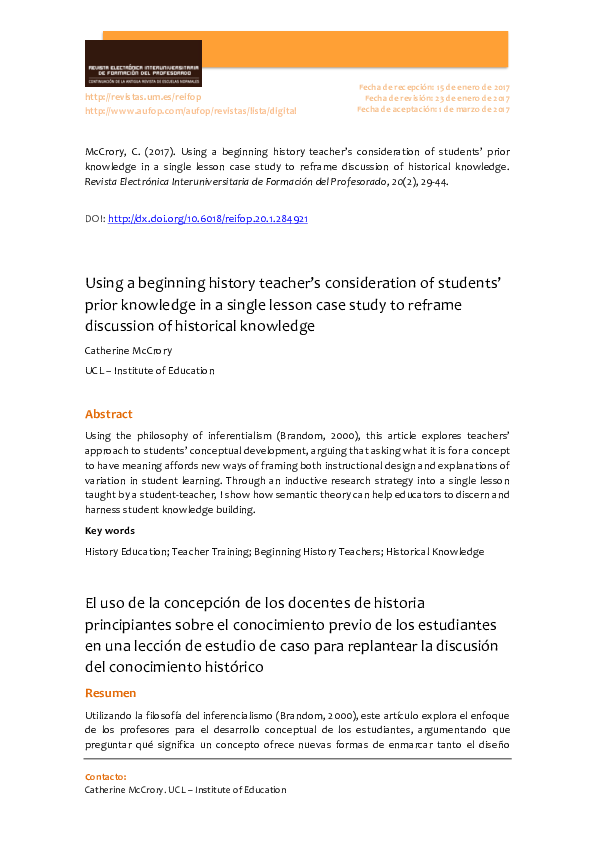 (PDF) Using a beginning history teacher’s consideration of students ...