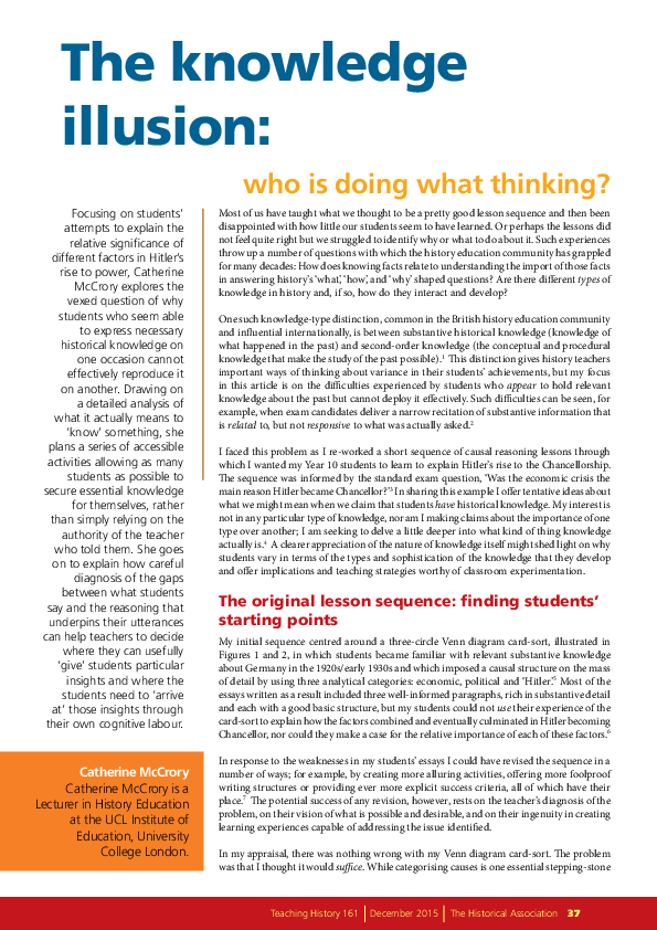 (PDF) The knowledge illusion: who is doing what thinking? | Catherine McCrory - Academia.edu