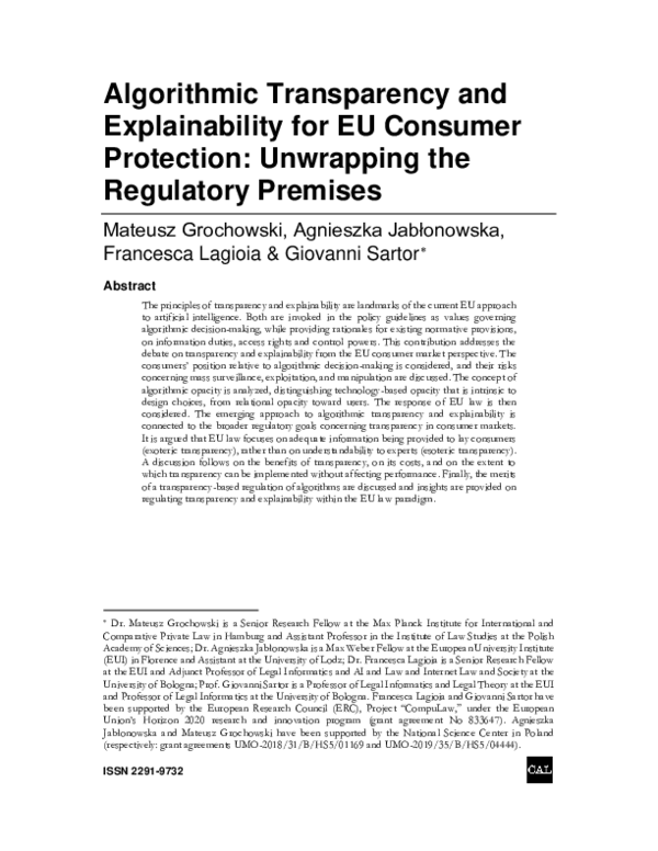 (PDF) Algorithmic Transparency and Explainability for Eu Consumer ...