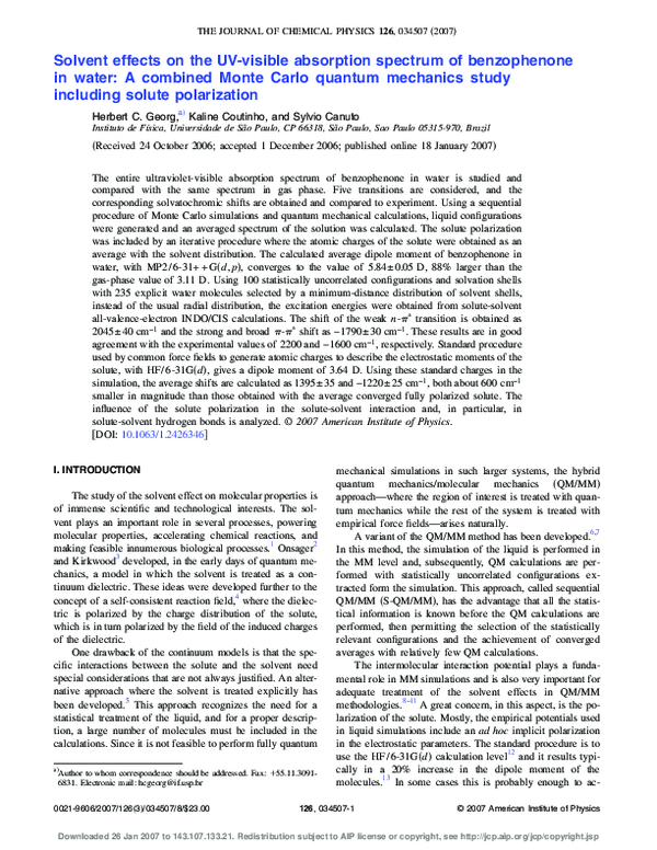 (PDF) Polarization effects in benzophenone's UV spectrum in water