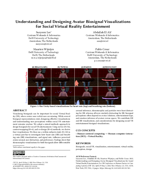 (PDF) Understanding and Designing Avatar Biosignal Visualizations for Social Virtual Reality ...