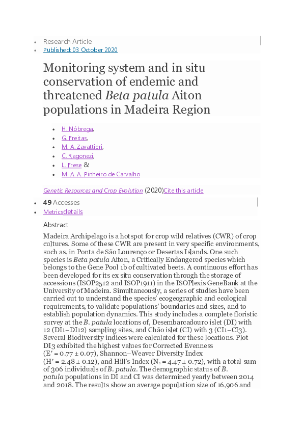 (PDF) Monitoring system and in situ conservation of endemic and ...