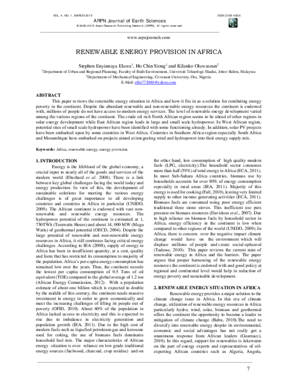 (PDF) Renewable Energy Provision in Africa