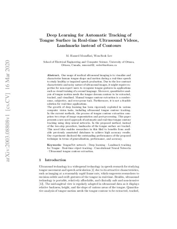Pdf Deep Learning For Automatic Tracking Of Tongue Surface In Real Time Ultrasound Videos